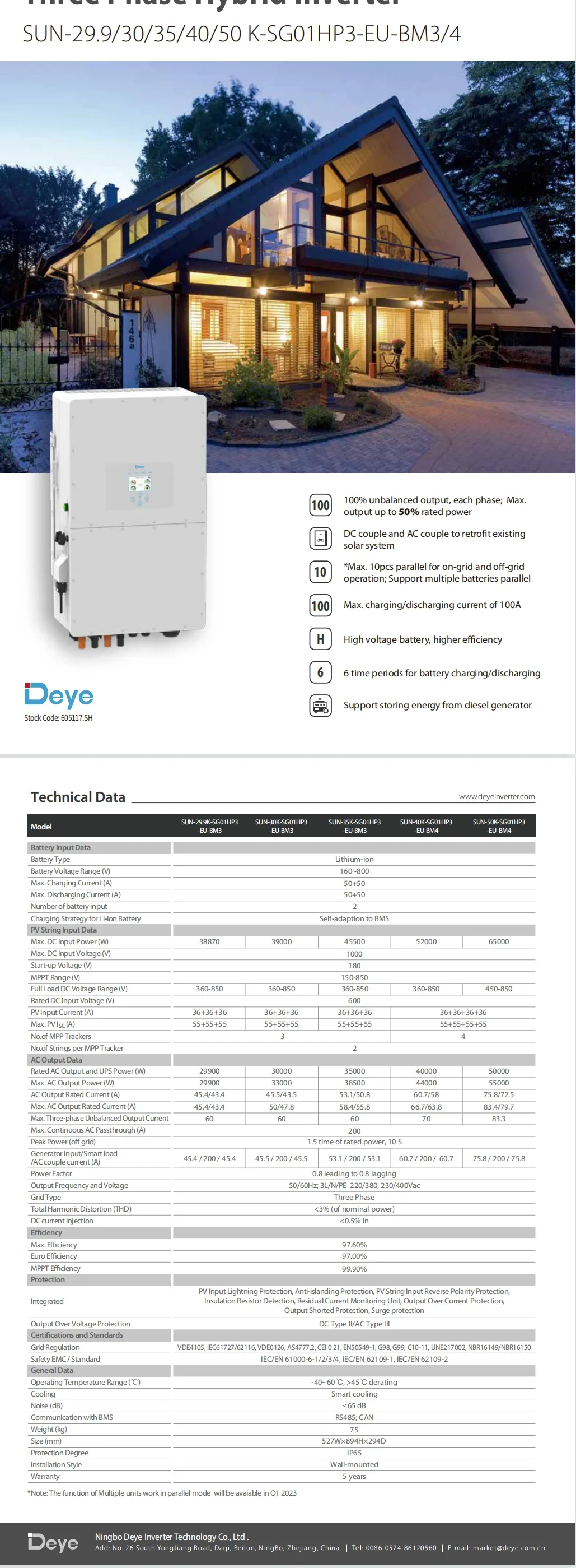50kw Deye Hybrid Solar Inverter SUN-50K-SG01HP3-EU-BM4 Three Phase ...