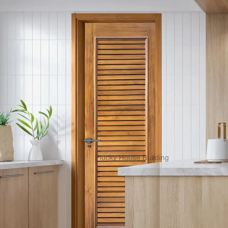 Interior Solid Wood Swing Shutter Door - Louvered Design