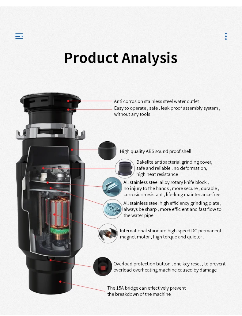Sink Grinder Food Waste Processor Garbage Disposal 220v Sink Disposal ...