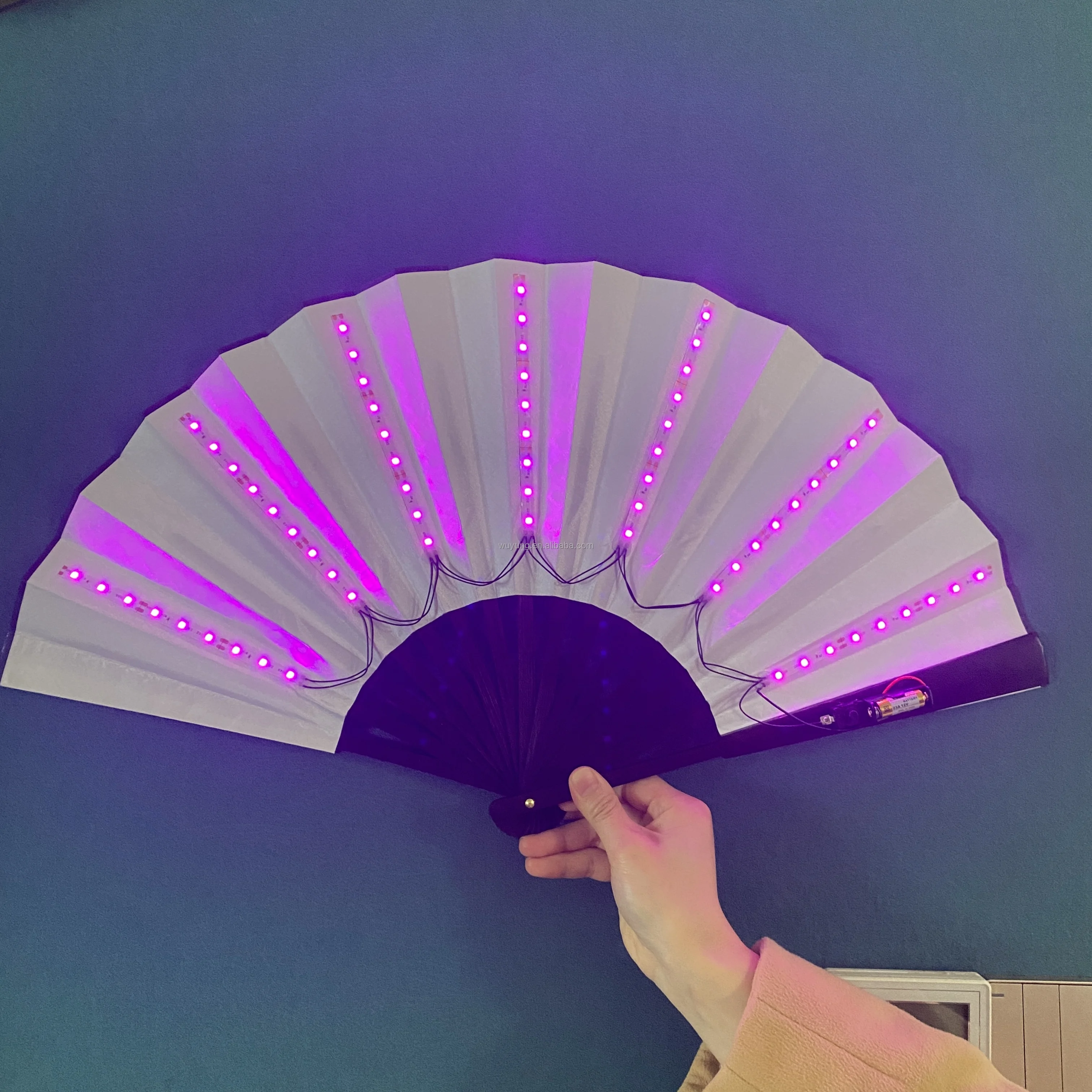 Stock Colorful 13ins Led Hand Fan Folding Light up Bamboo Decorative ...