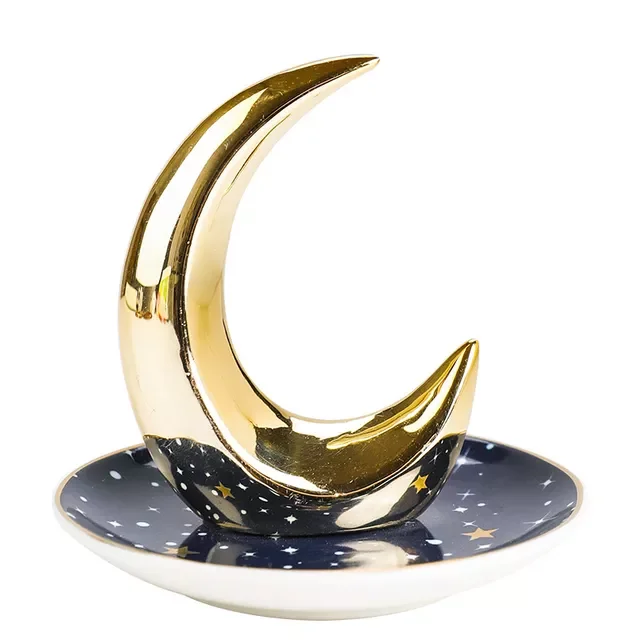 Celestial Ceramic Trinket Dishes - Moon Shaped Jewelry Holders