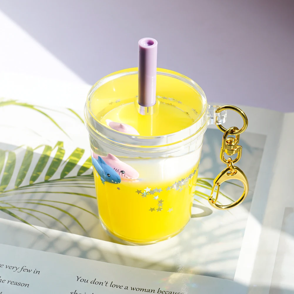 Oversized Tropical Boba Liquid Keychain Floating Acrylic Animal Water ...