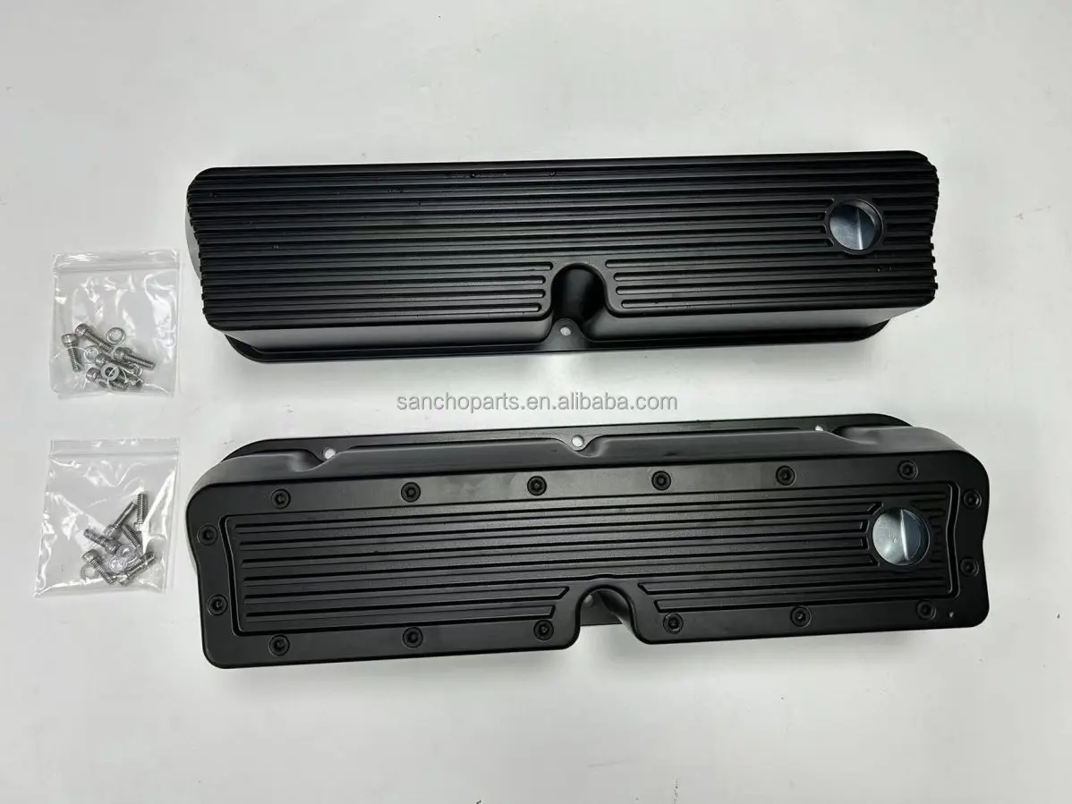 Windsor Black Aluminum Ribbed Valve Covers Tall W/Hole Fit for Ford ...