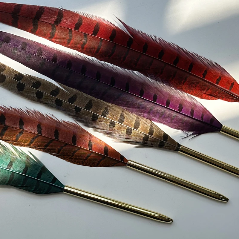 Custom Colors Golden Pheasant Tail Quill Feather Ballpoint Pen| Alibaba.com
