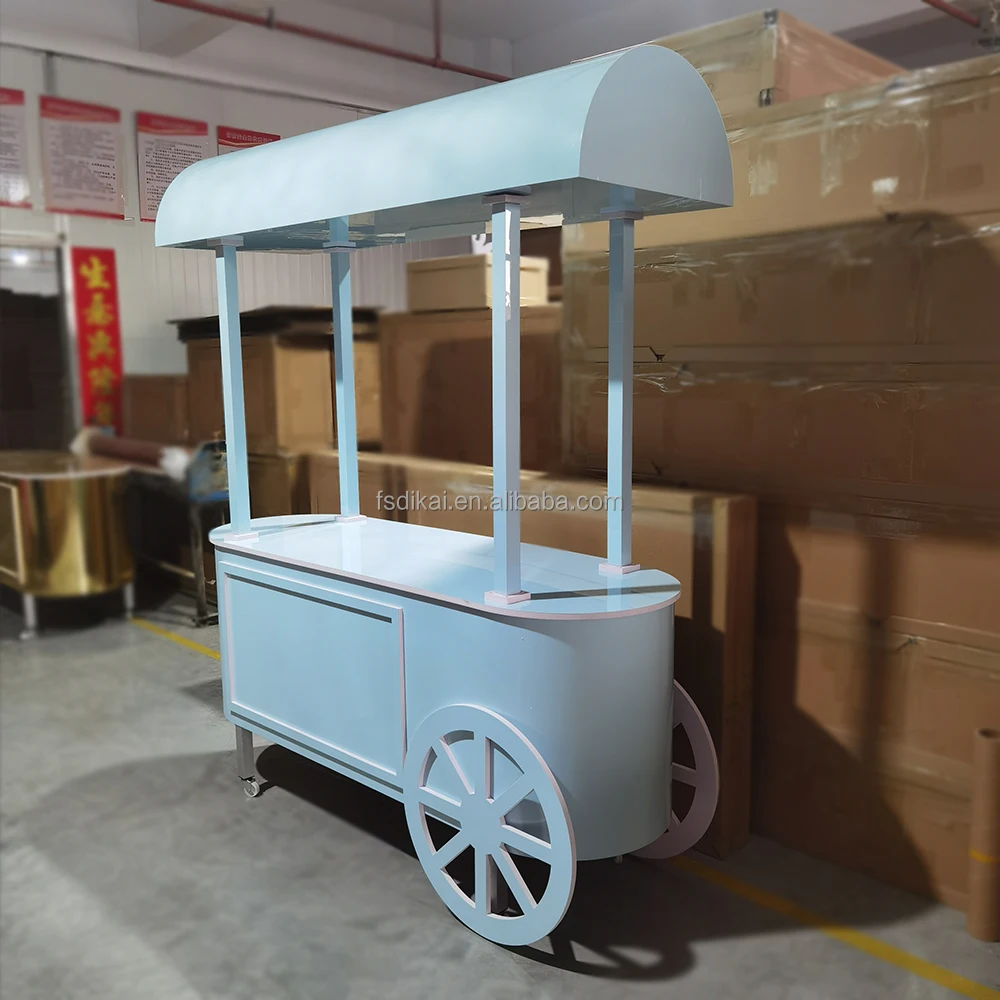 Blue Dessert Display Flower Placed Bar Table Sweet Wooden Candy Carts ...