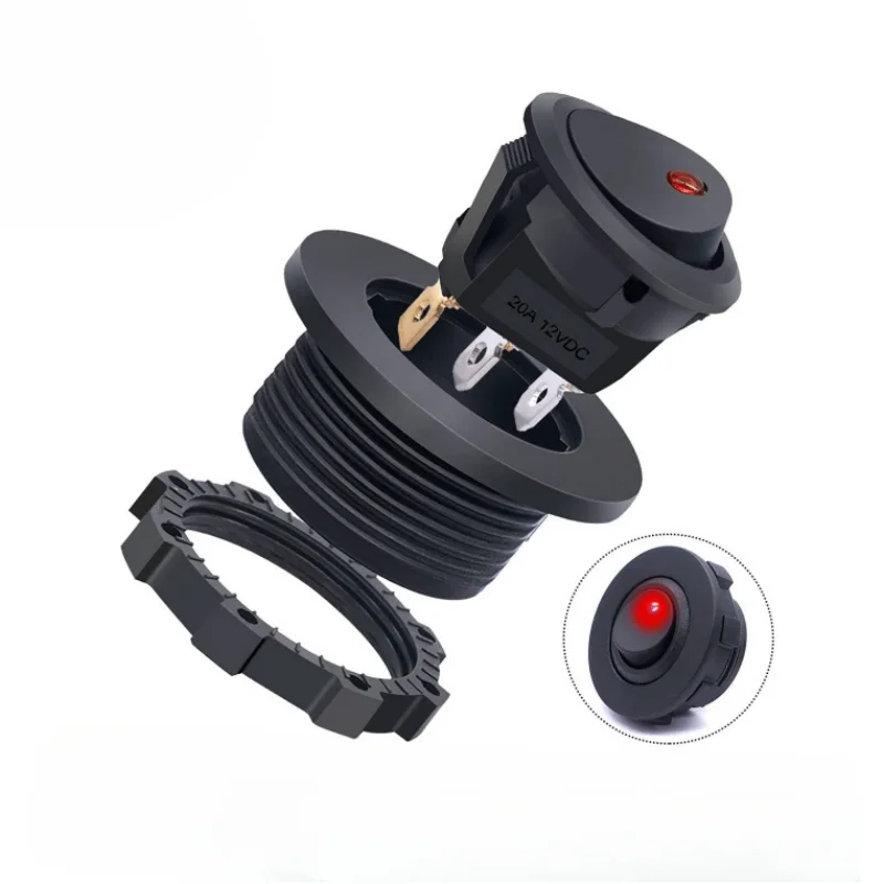 20A 12V Rocker Switch on Off with Shell SPST 3 Pin 2 Position Red DOT ...
