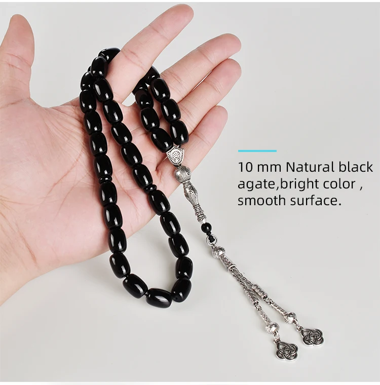 YS305 Turkish Tesbih Tasbeeh Rosary - Black Agate Muslim Prayer Beads ...