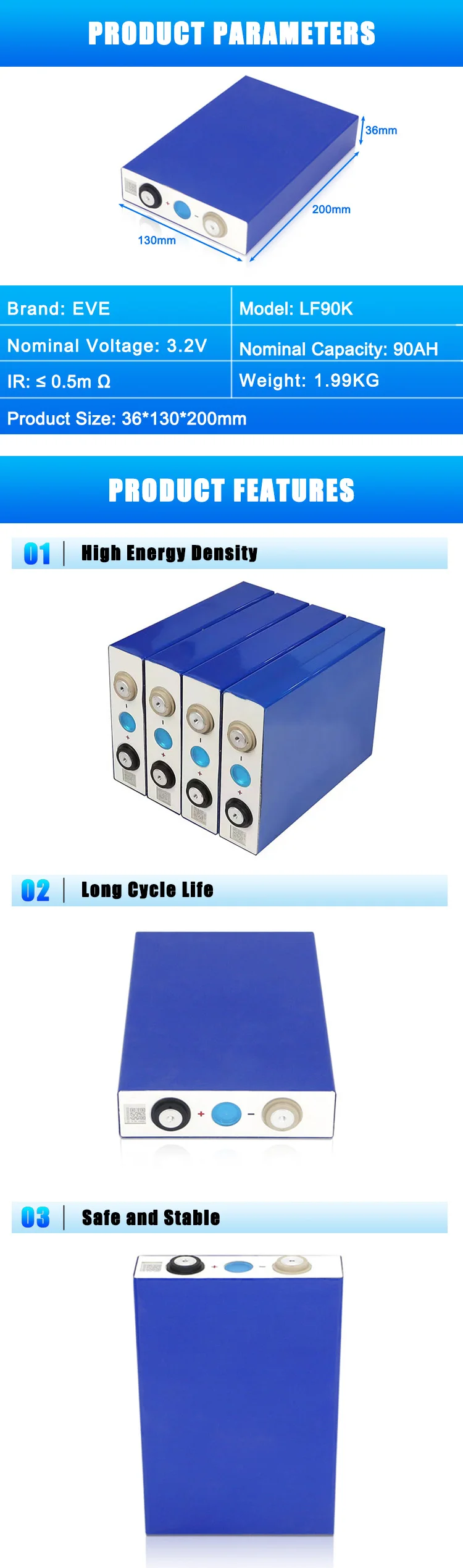 Mastang Ev 90ah 100ah 3c Discharging Lifepo4 Cell Grade A Lf90k 3.2v ...
