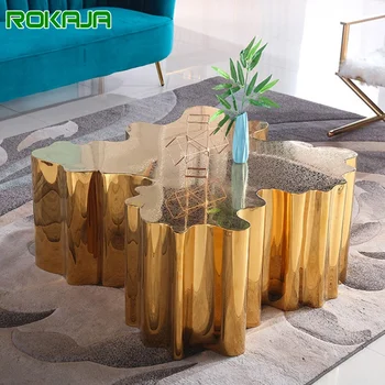 Luxury Interior Design Metal Tree Stump Coffee Table Sets Gold Cocktail ...