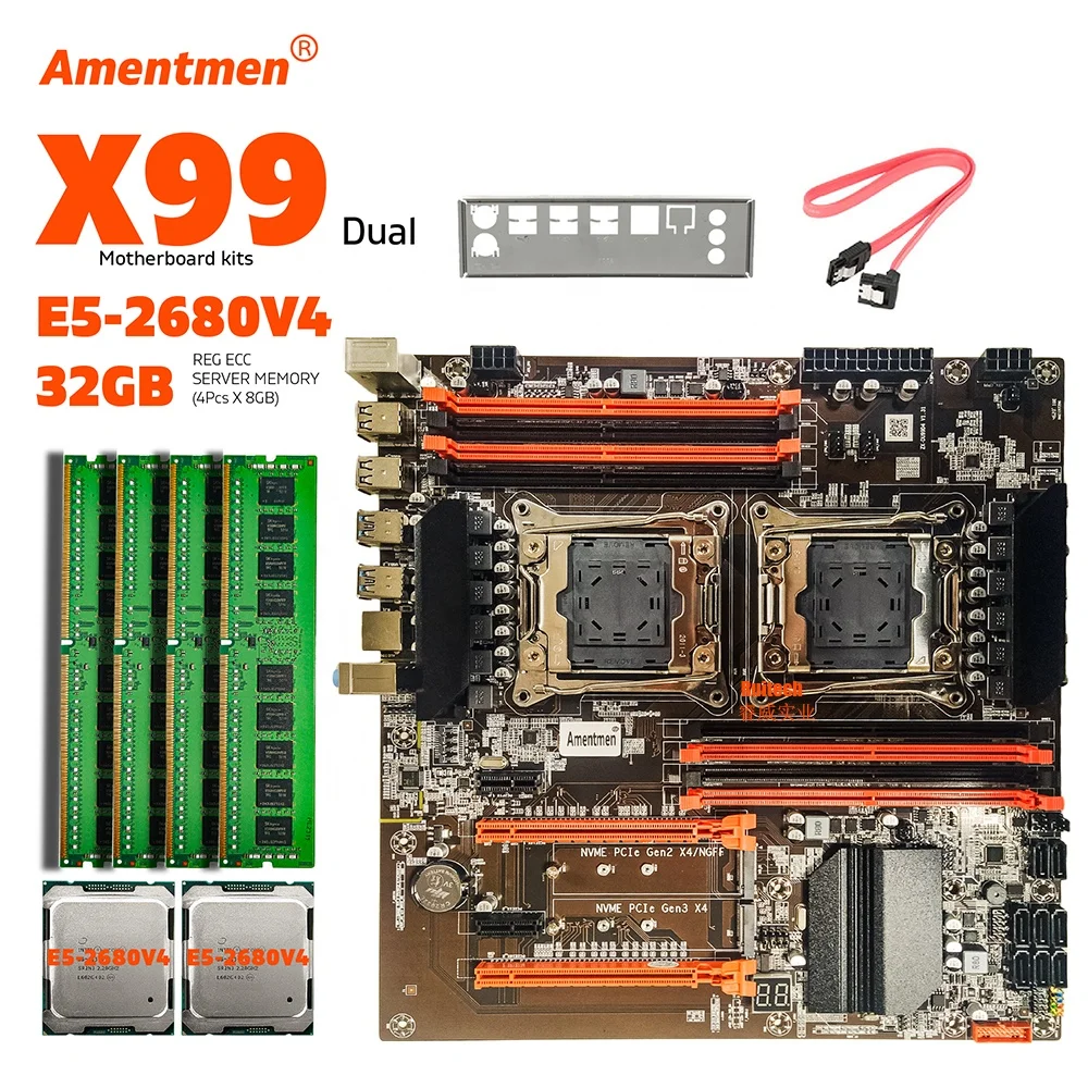 Amentmen Dual X99 Motherboard With Lga2011-3 Xeon E5 2680 V4 *2 Cpu ...
