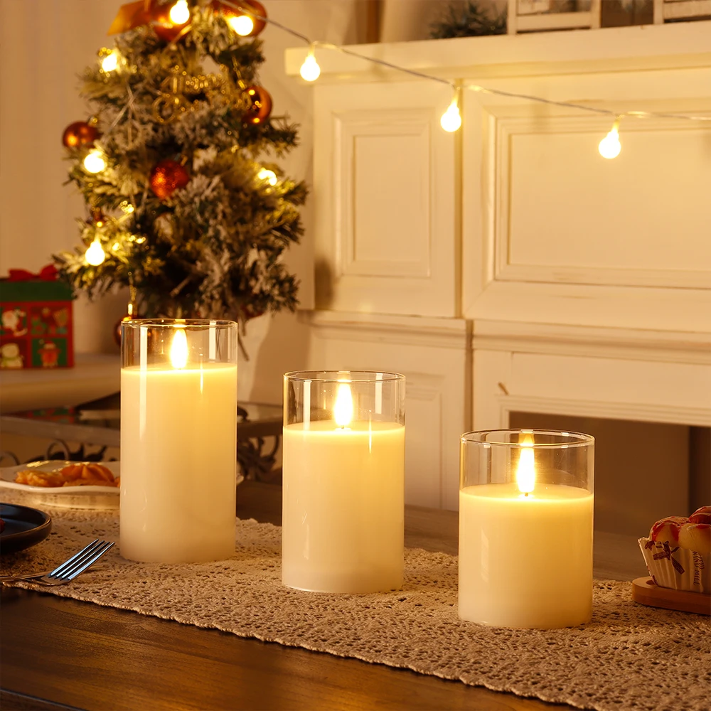 Classic Clear Glass Pillar Flameless Battery Powered Led Candle Set ...
