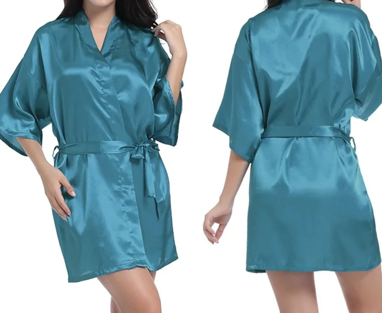 Lady Robe Satin Plain Bathrobe Satin Pajamas Short Kimono Women Sexy ...