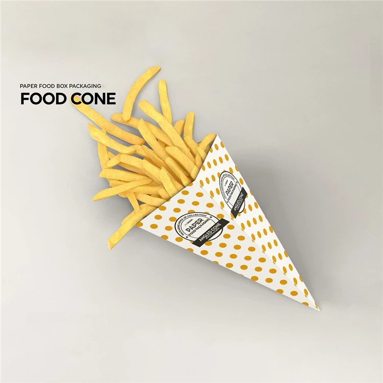 Custom Disposable Chips Cone Paper Food Packaging Box