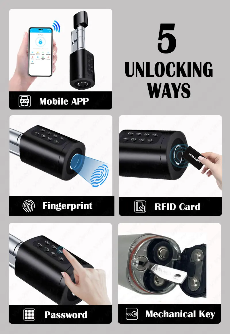 Ttlock App Adjustable Length Automatic Telescopic Intelligent Smart Cylinder Lock Fingerprint ...