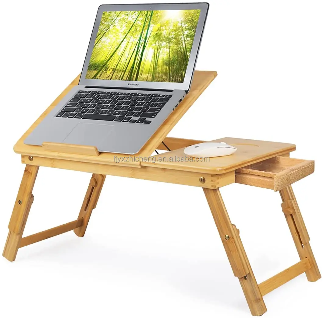 Bamboo Laptop Table With Drawer Folding Computer Desk Portable Sofa Bed ...