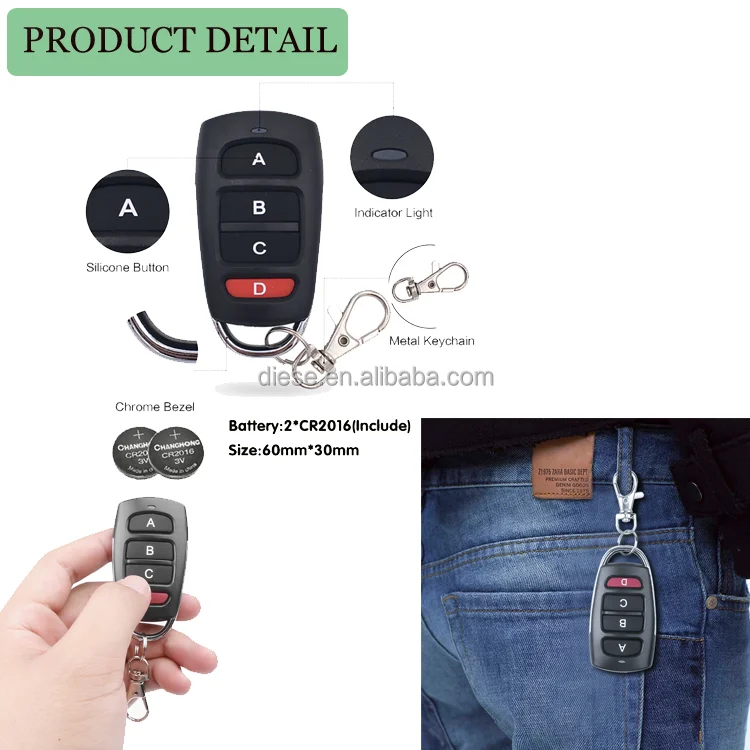 433MHz Universal Wireless RF Remote Control Garage Gate Door Remote ...
