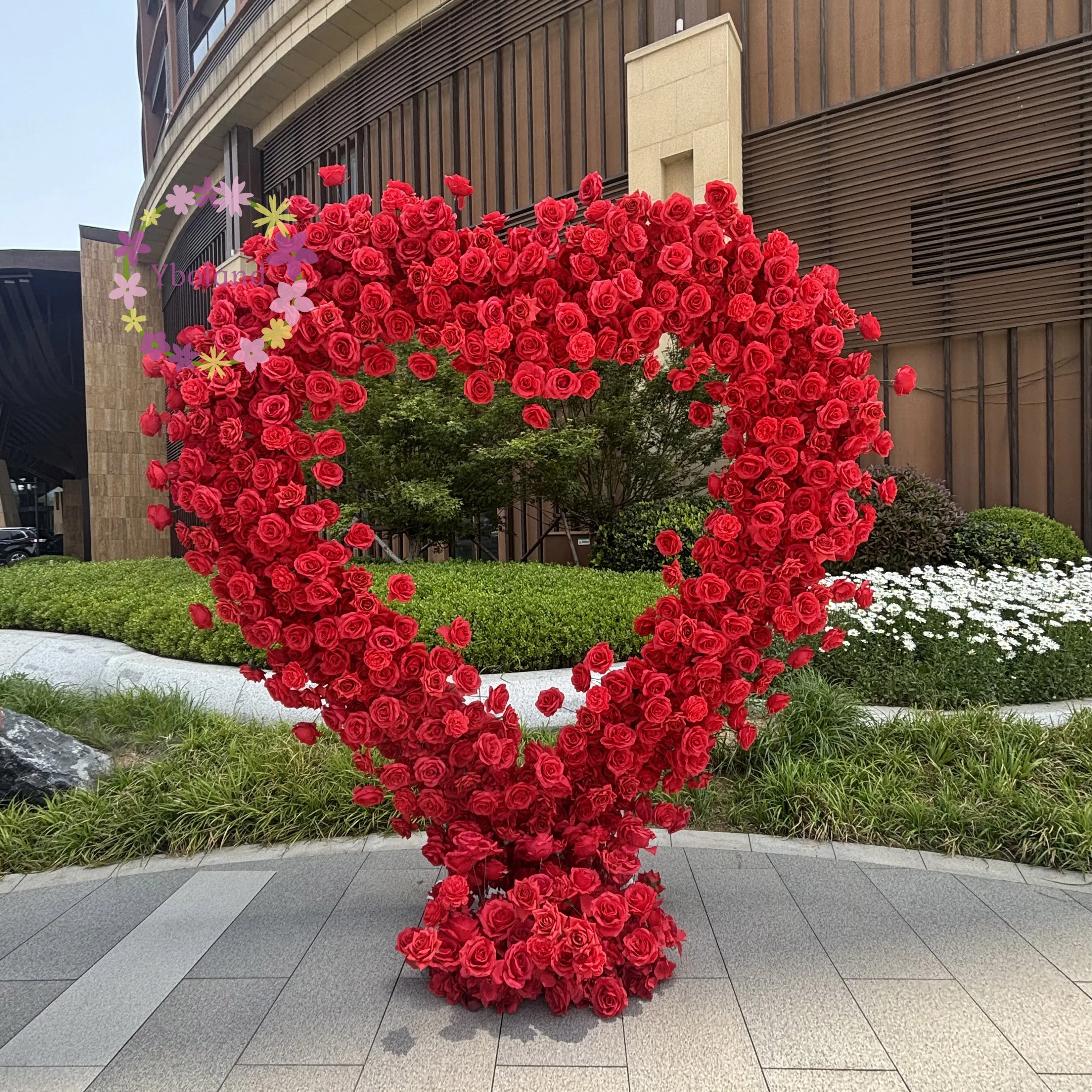 OEM Factory Heart Flower Arch Red Rose Heart Shape Arch with Flower Red ...