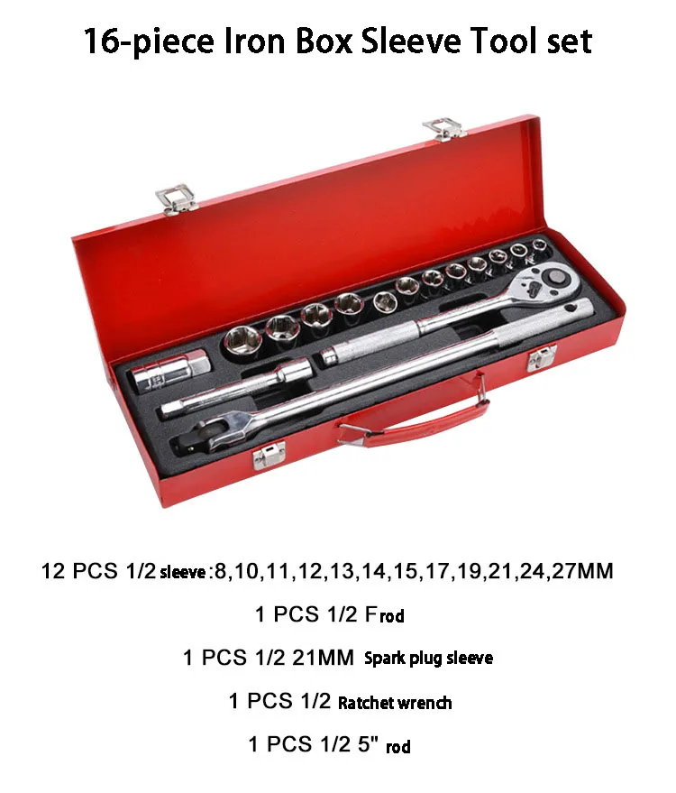 Car Repair Tool Box - 46pcs Socket Set Wrench Impact Set