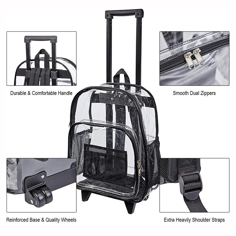 Rolling Clear Backpack Heavy Duty School Holographic Bookbags ...