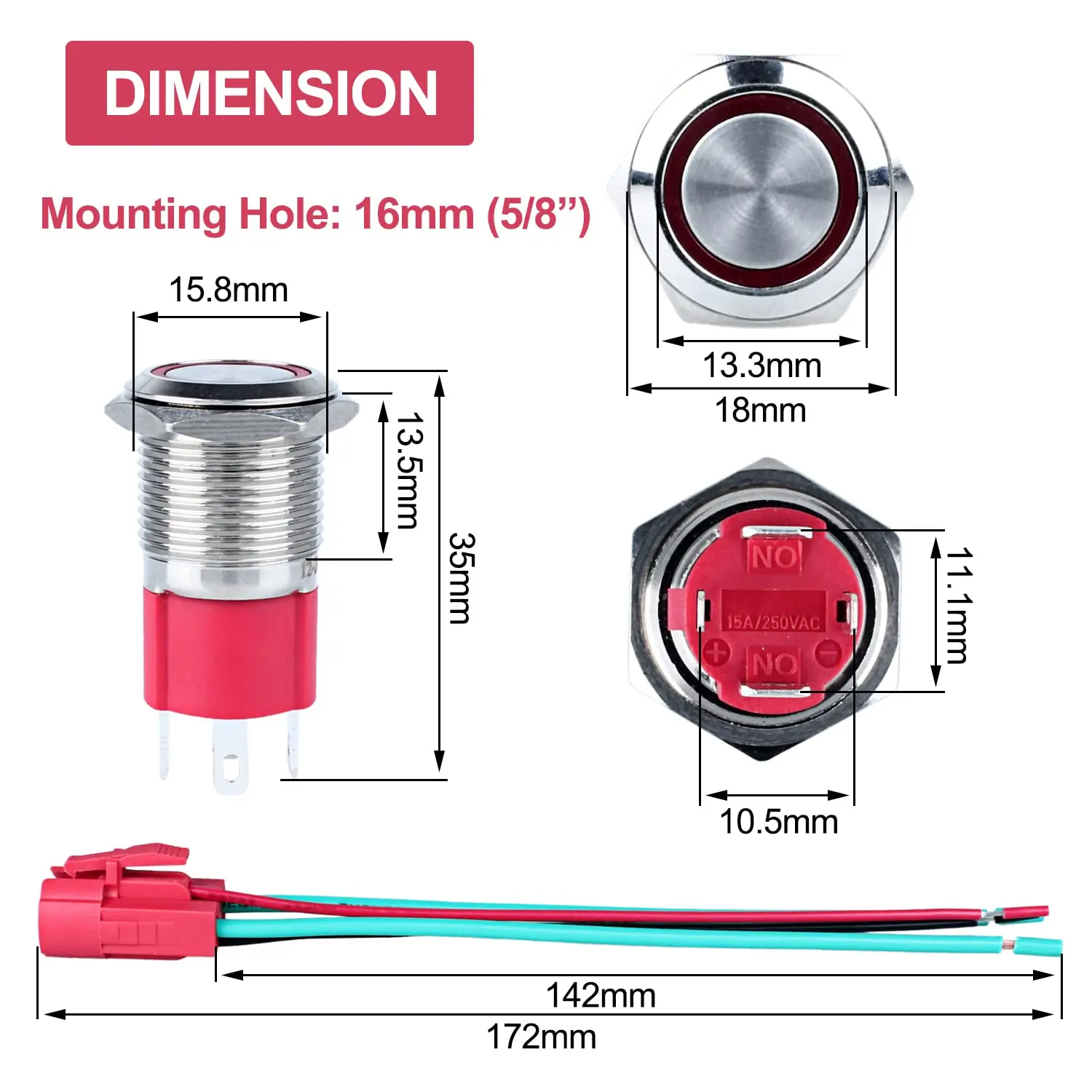 16-22mm 12v 15a Heavy Duty Latching Metal Push Button Switch For Auto ...