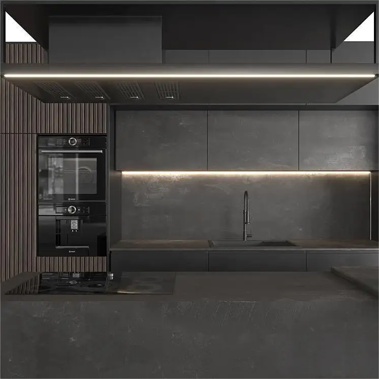 KEJIA Modern Modular Kitchen Cabinet Black Cheap Price Wooden Grating ...