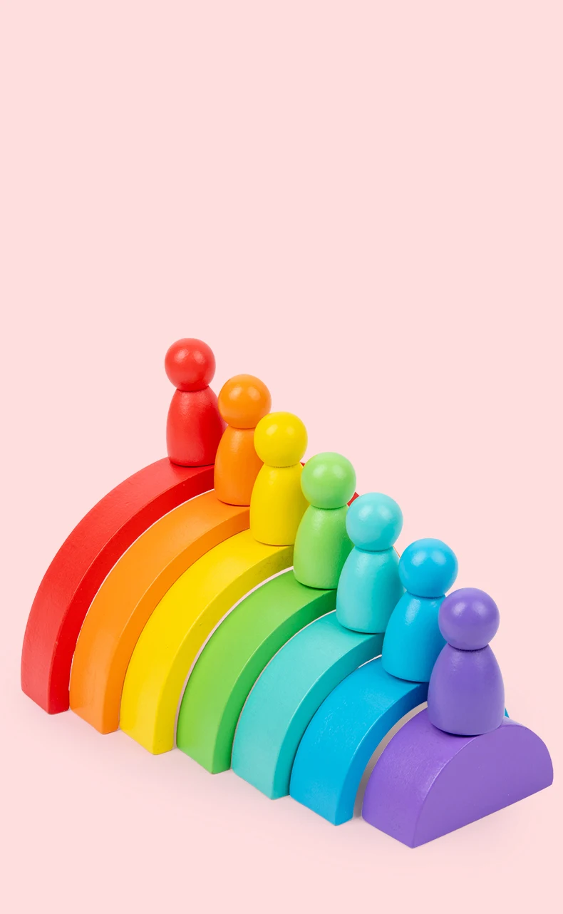 Montessori Wooden Iridescence Stacking Match Building Block Sets ...