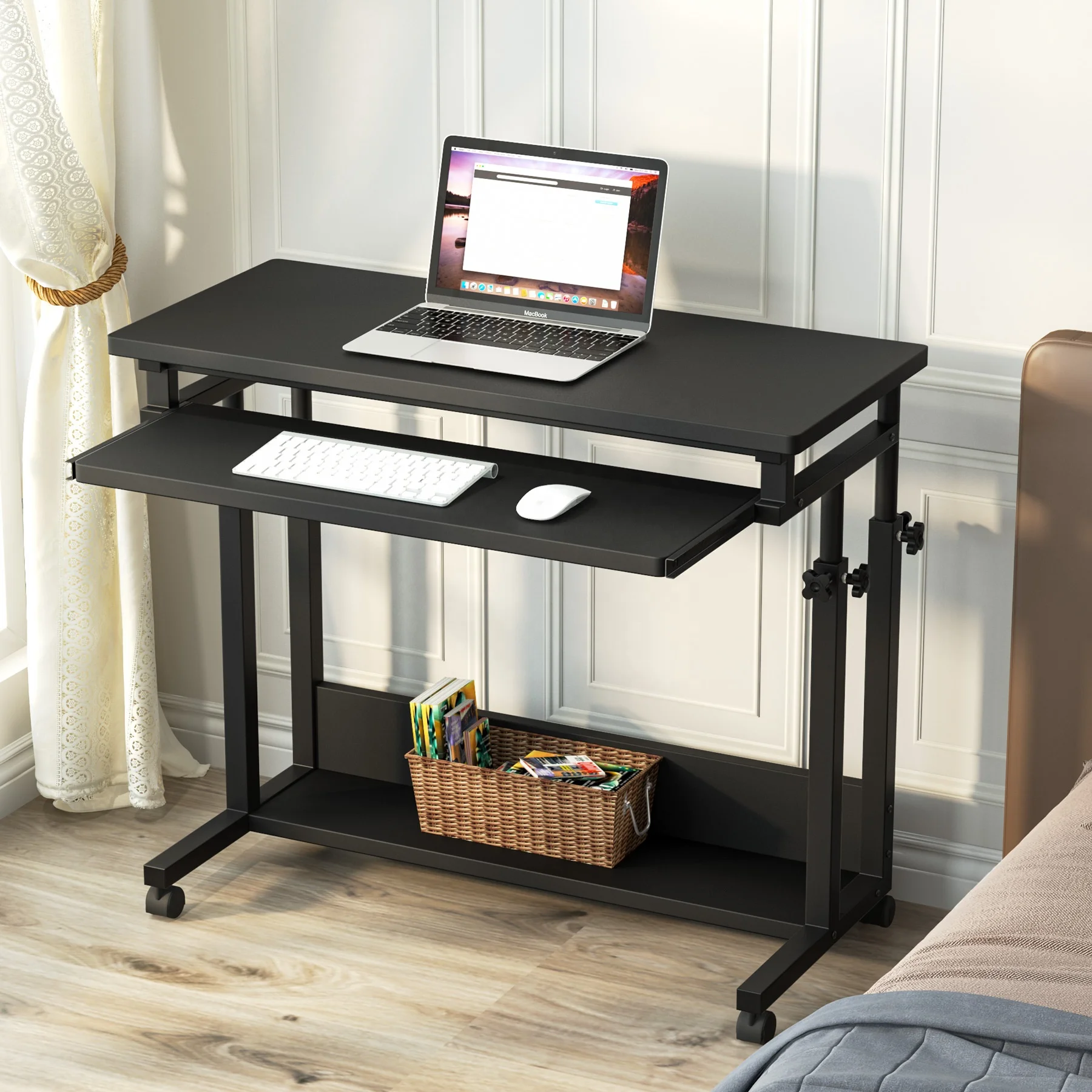 Rolling desk with keyboard tray store