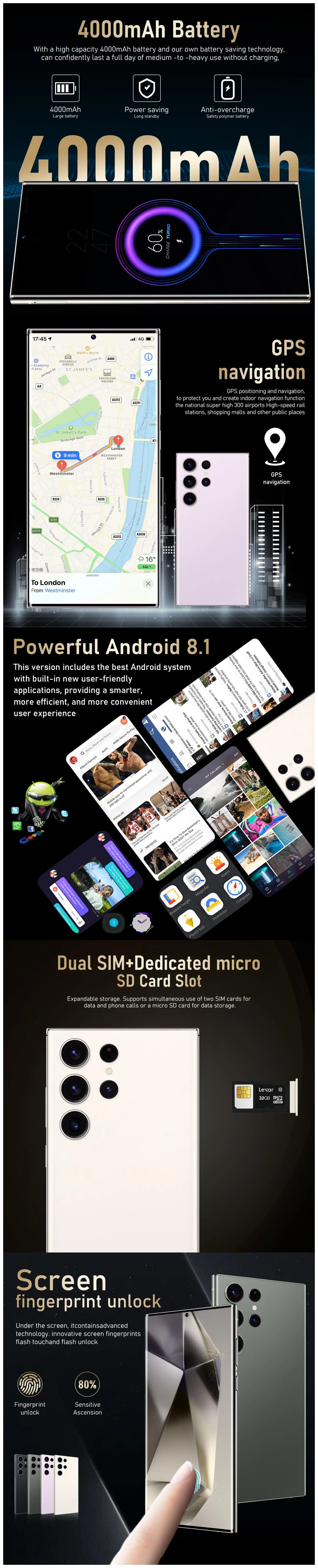 Original S24 Ultra 6.8" Hd Screen Smart Phone 3gb+64gb 4g Dual Sim Card ...