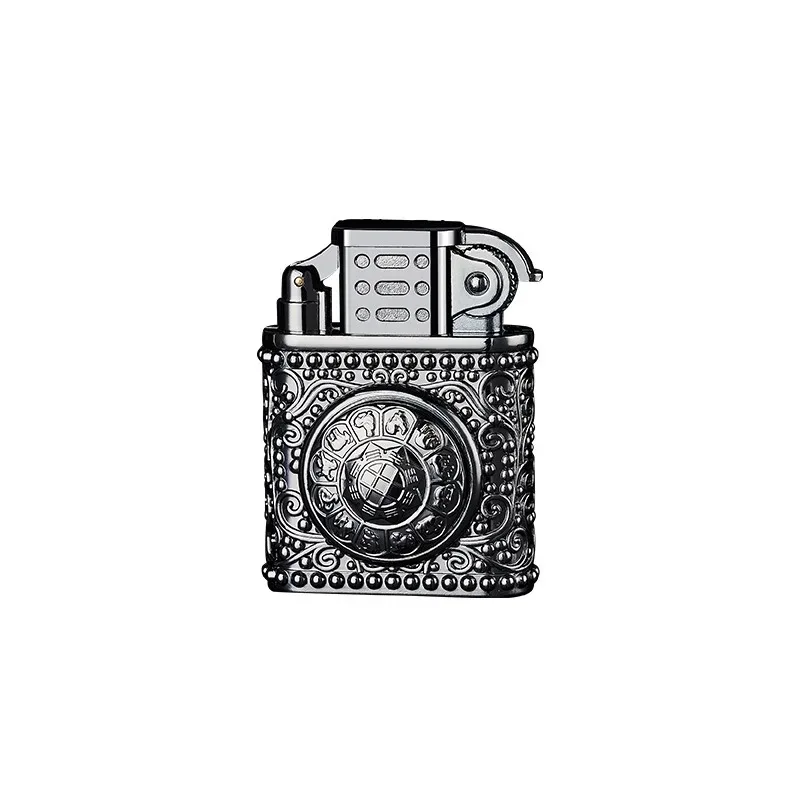 Jiaxin Vintage Metal Lighter Lucky Wheel Rotating Gas Lighter Windproof ...