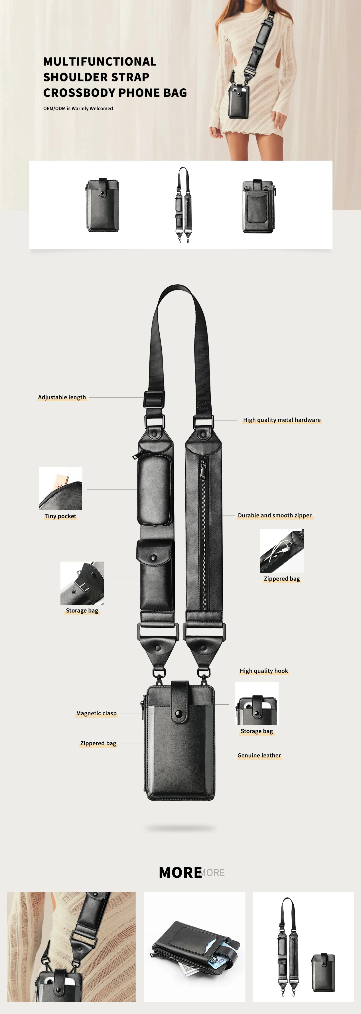 Hot Leather Shoulder Bag Crossbody Sling Phone Bag For Iphone Samsung ...