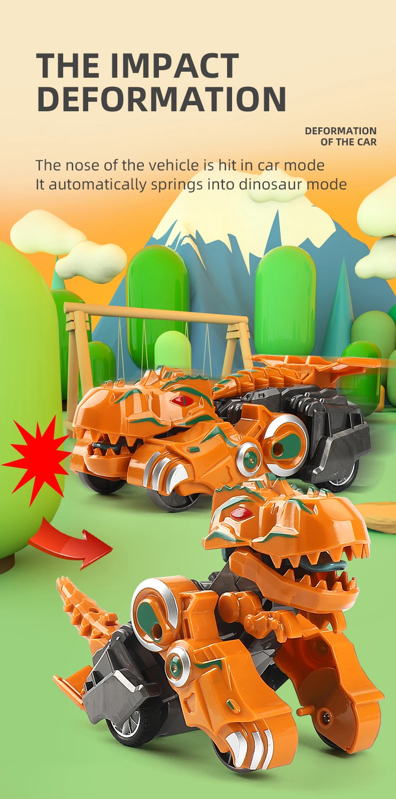 Friction Powered Collision Deformation Dinosaur Car With Movebale Mouth ...
