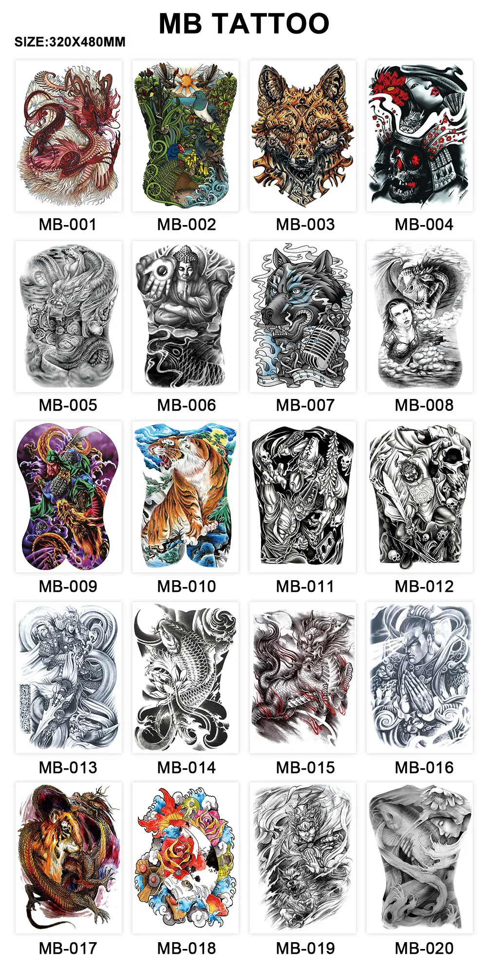 Large Size Men's Full Back Temporary Tattoo Sticker Long-lasting Cool ...