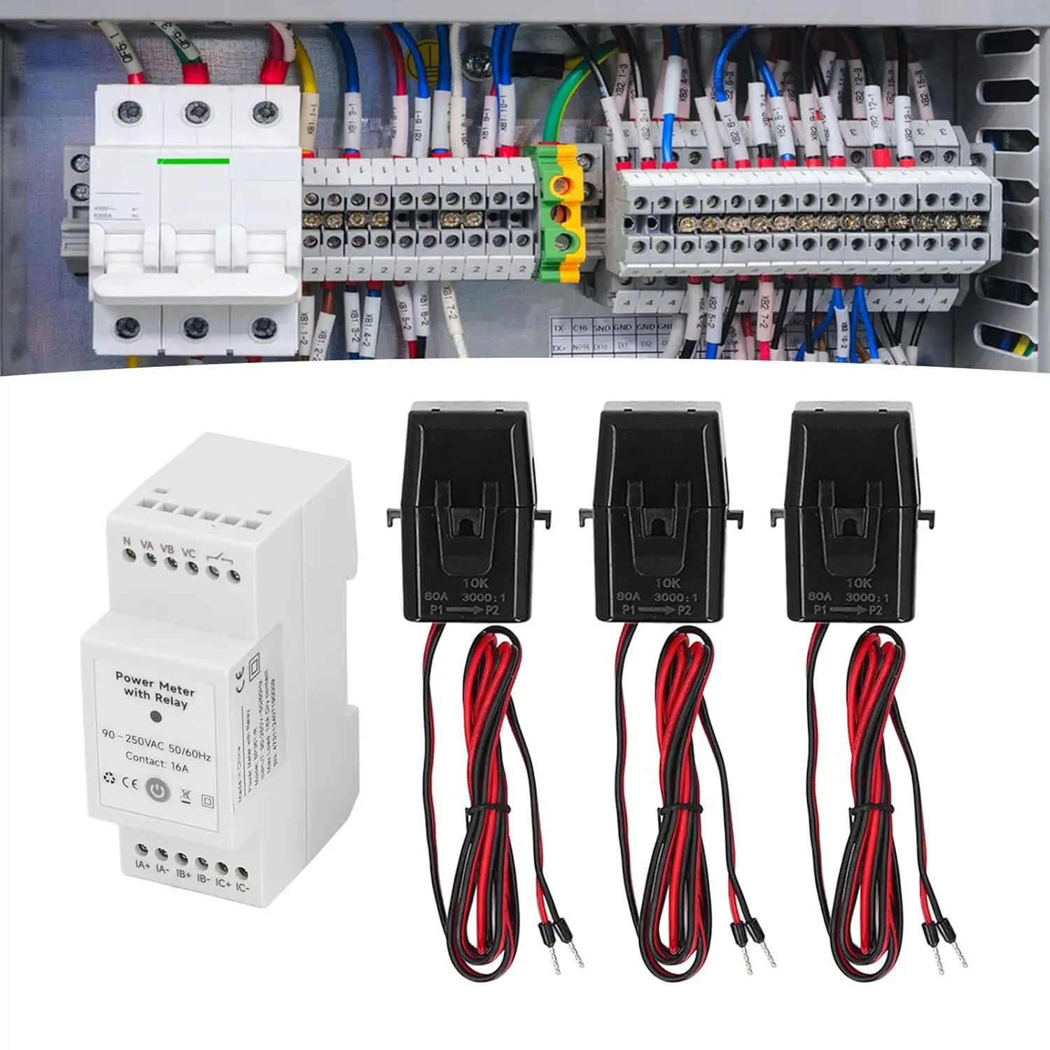 WiFi 3 Phase Smart Meter with 3 CTs Clamp Current Measurement Solar PV ...