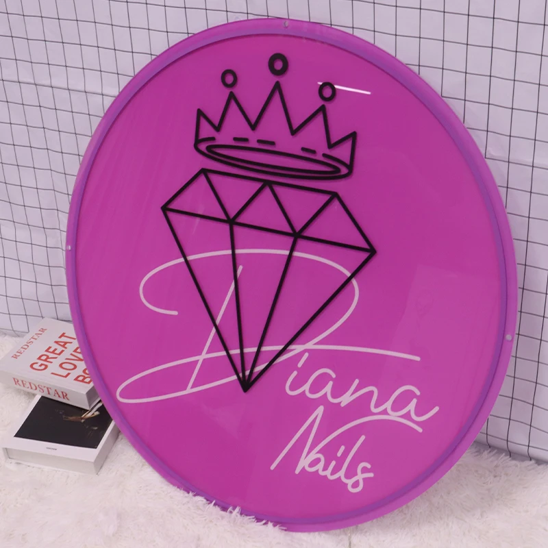 Round Logo Gold Metal Wall Decor Acrylic Business Sign Logo LED ...