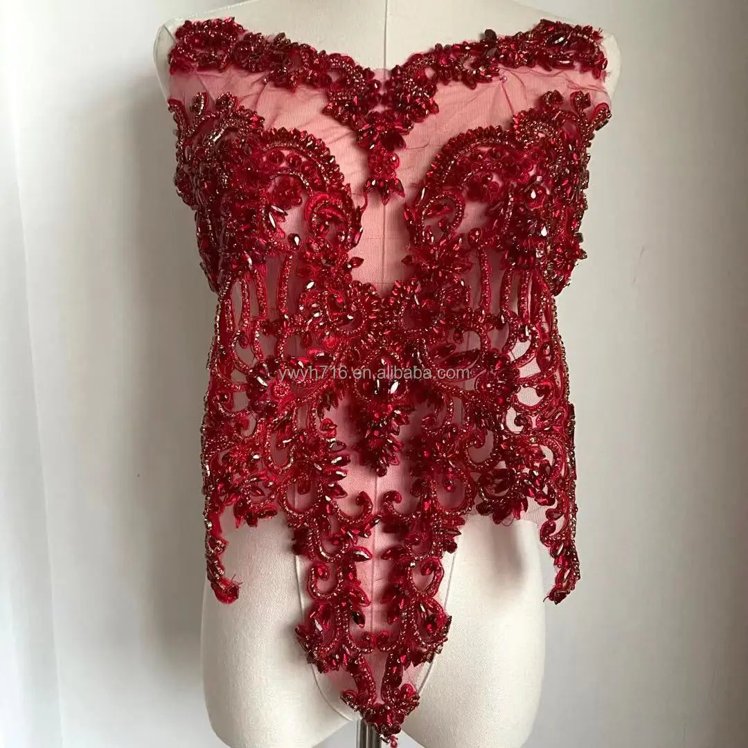Luxury Burnt Orange Bling Bridal Rhinestone Bodice Applique for Dress