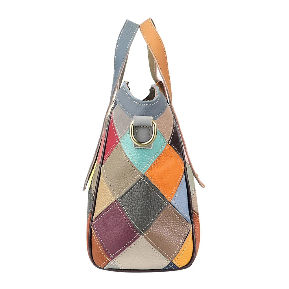 AndoBag Genuine Leather Top Handle Bags, Color Stitching Plaid ...