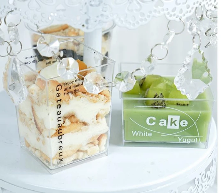 Custom Square Plastic Tiramisu Dessert Cups with Lids - Eco-Friendly ...