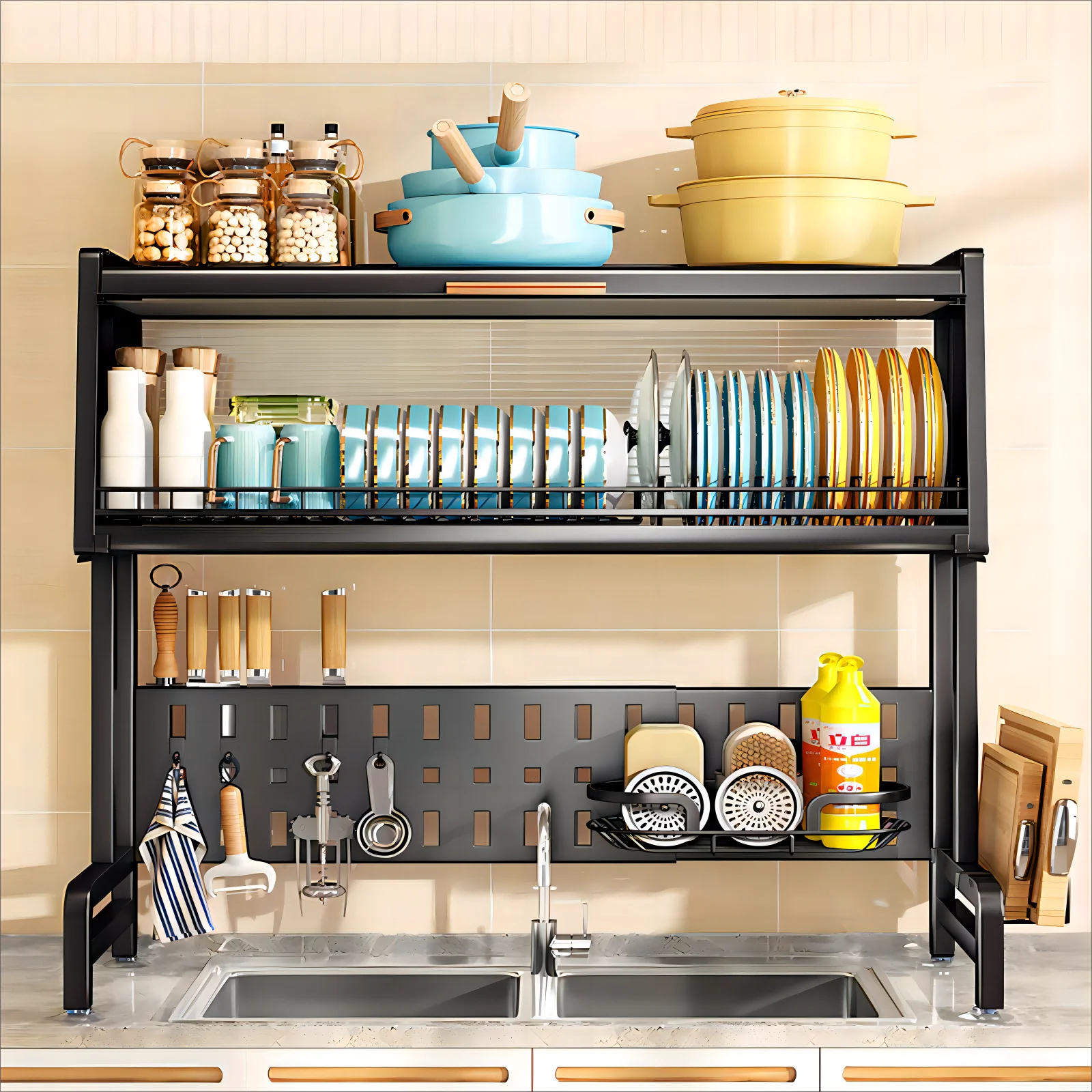 Large Capacity Kitchen Drying Rack With Door Household Bowl Knife ...