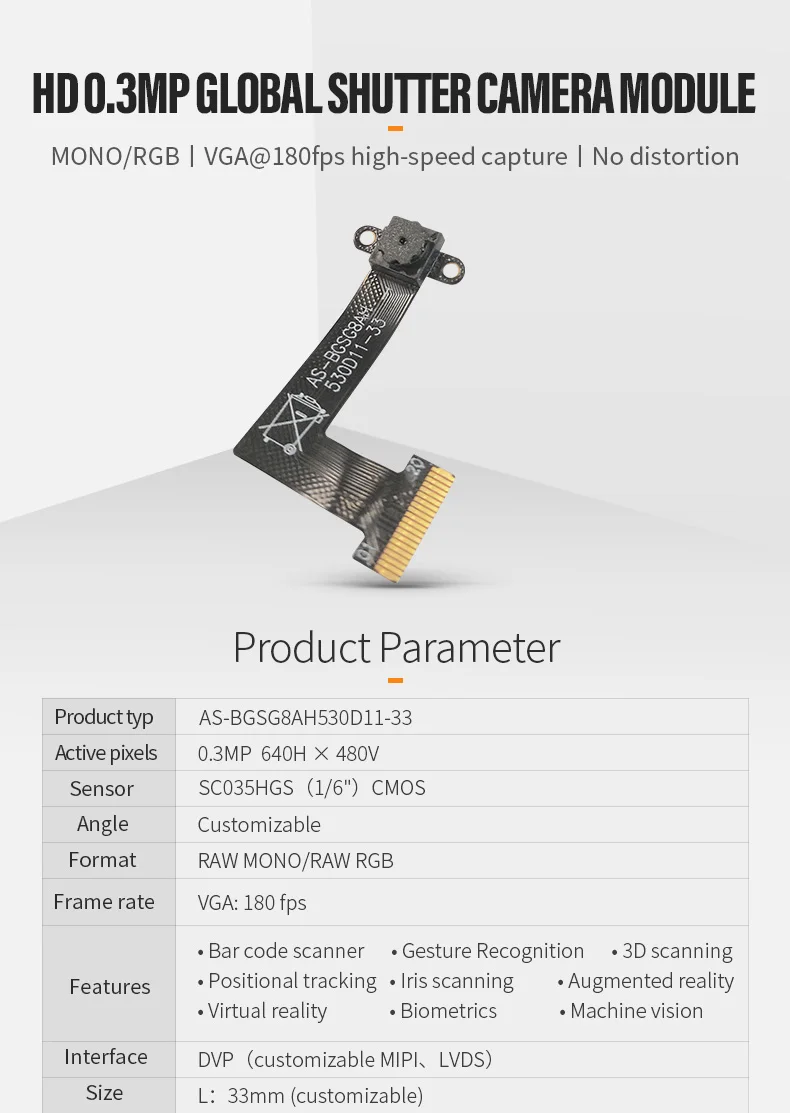 SC035HGS 1/6" Sensor 0.3MP Global Shutter VGA Camera Module