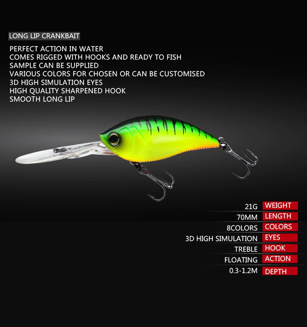 China 70mm 22g Crankbait Long Lip Fishing Lure Floating Bionic Wobbler ...