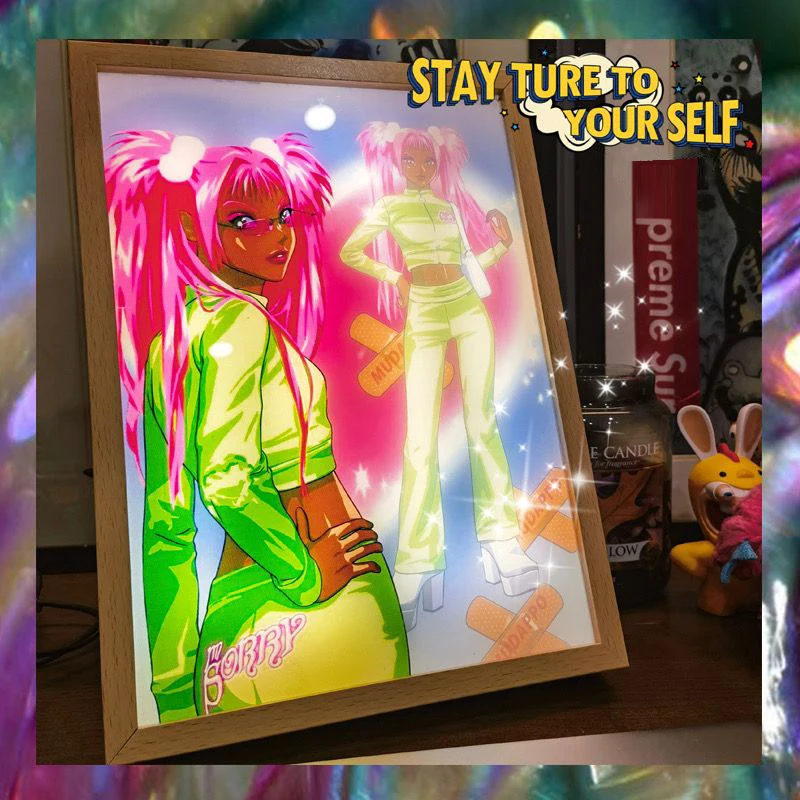 Light up Painting Anime Character Wood Frame Poster LED