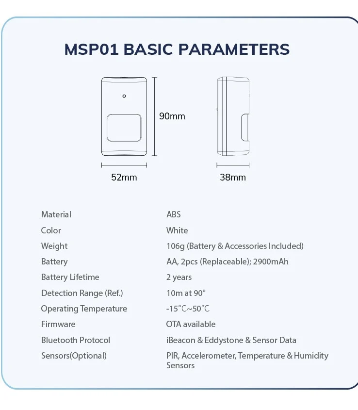 Minew MSP01 Pir Motion Sensor - Smart Human Presence Detection