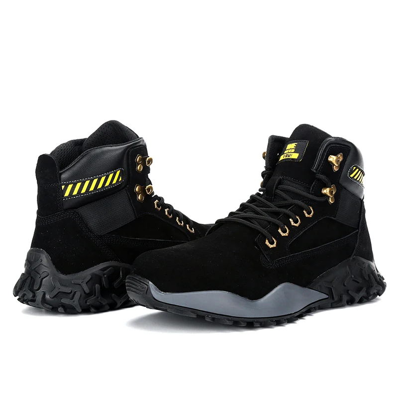JIEFU Leather outdoor safety boots steel toe men's safety shoes anti ...