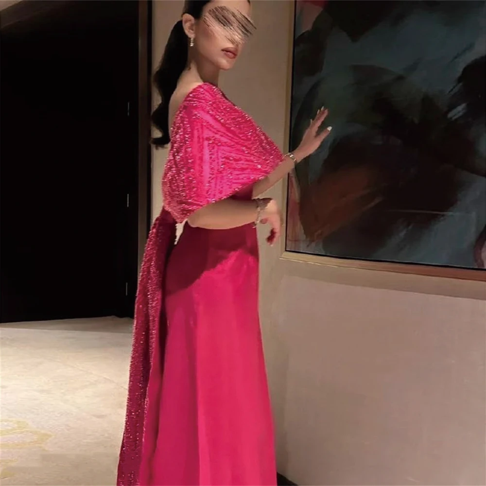 Luxury Beaded Fuchsia Dubai Evening Dresses for Arabic Women