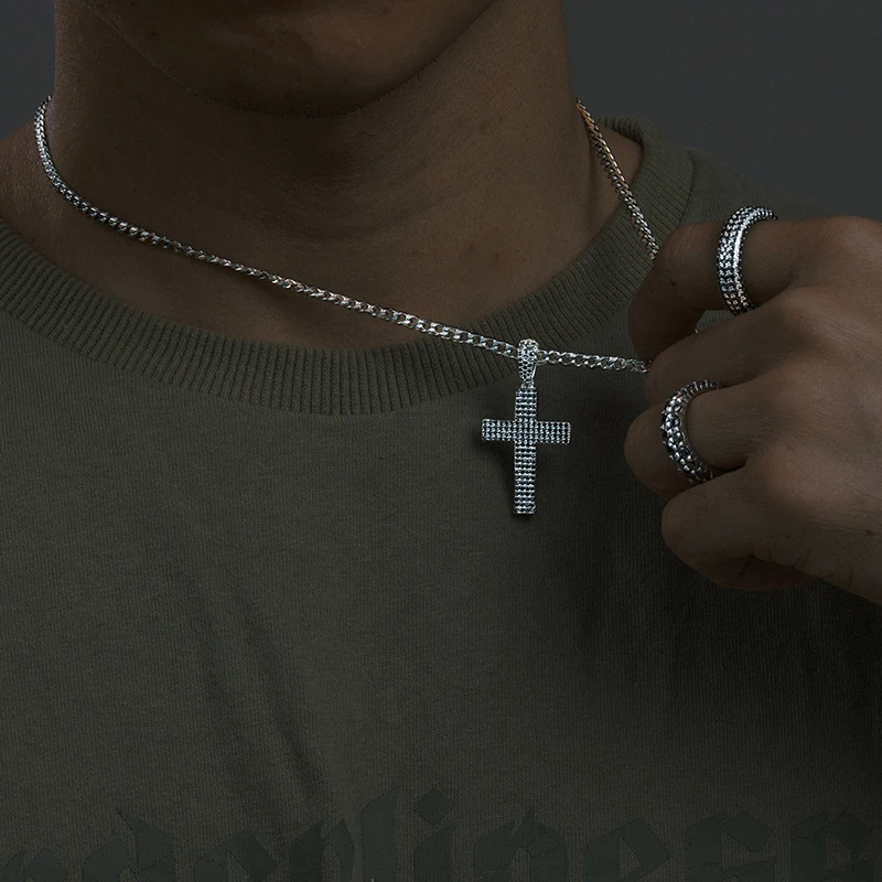 Full Black VVS Moissanite Diamond Cross Pendant 925 Silver