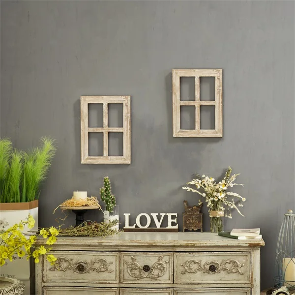 Handmade Farmhouse Wooden Windowpane Wall Hanging Decor Set 11"x 15 ...