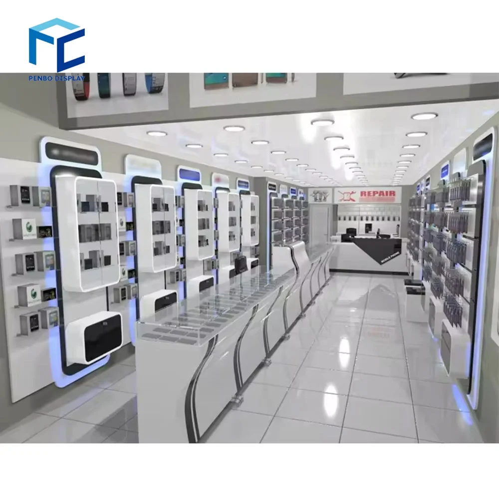 Shopping Mall Wooden Mobile Phone Repair Shop Display Showcase ...
