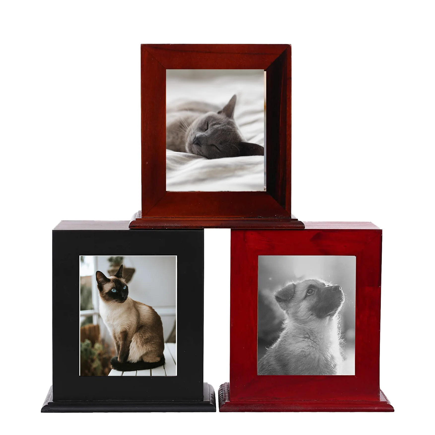[elosung]2024 Wooden Urn Cinerary Casket With Photo Frame Cat And Dog ...