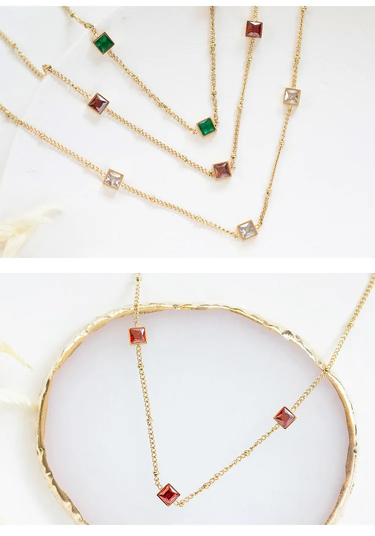 Carline Dainty Necklace Stainless Steel Jewelry Green Zircon Necklace ...