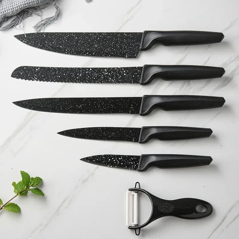 Black And White 6 Pcs Kitchen Knife Set Non-stick Stainless Steel ...